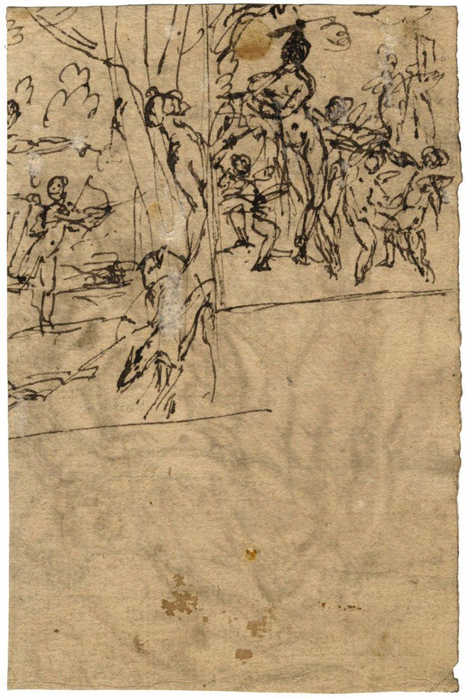 Chronos with Mother & Child, 17th Century, Ink Drawing for sale at Pamono