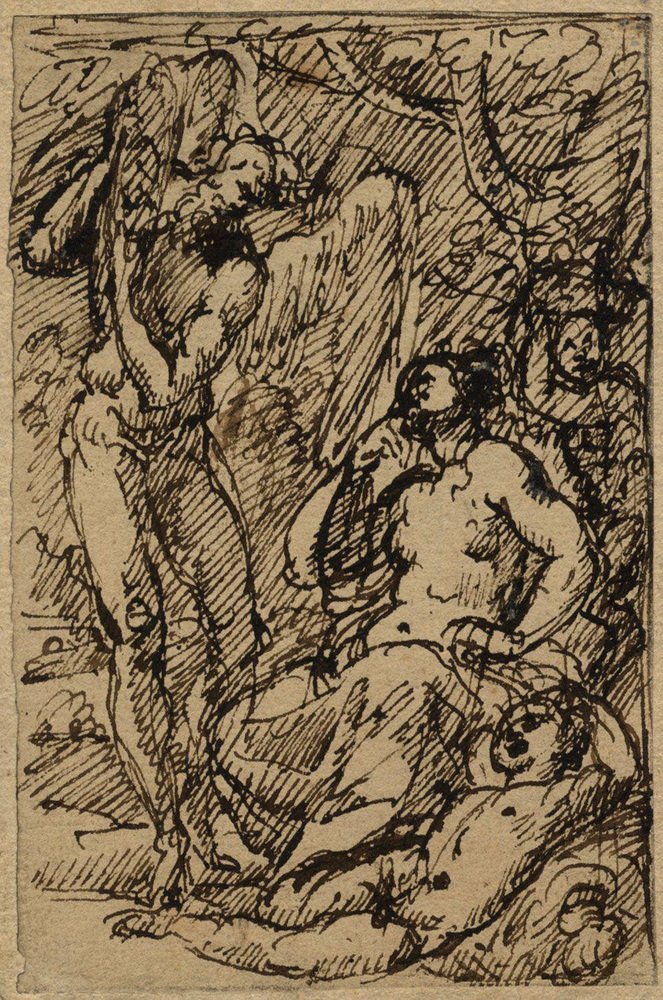 Chronos with Mother & Child, 17th Century, Ink Drawing for sale at Pamono
