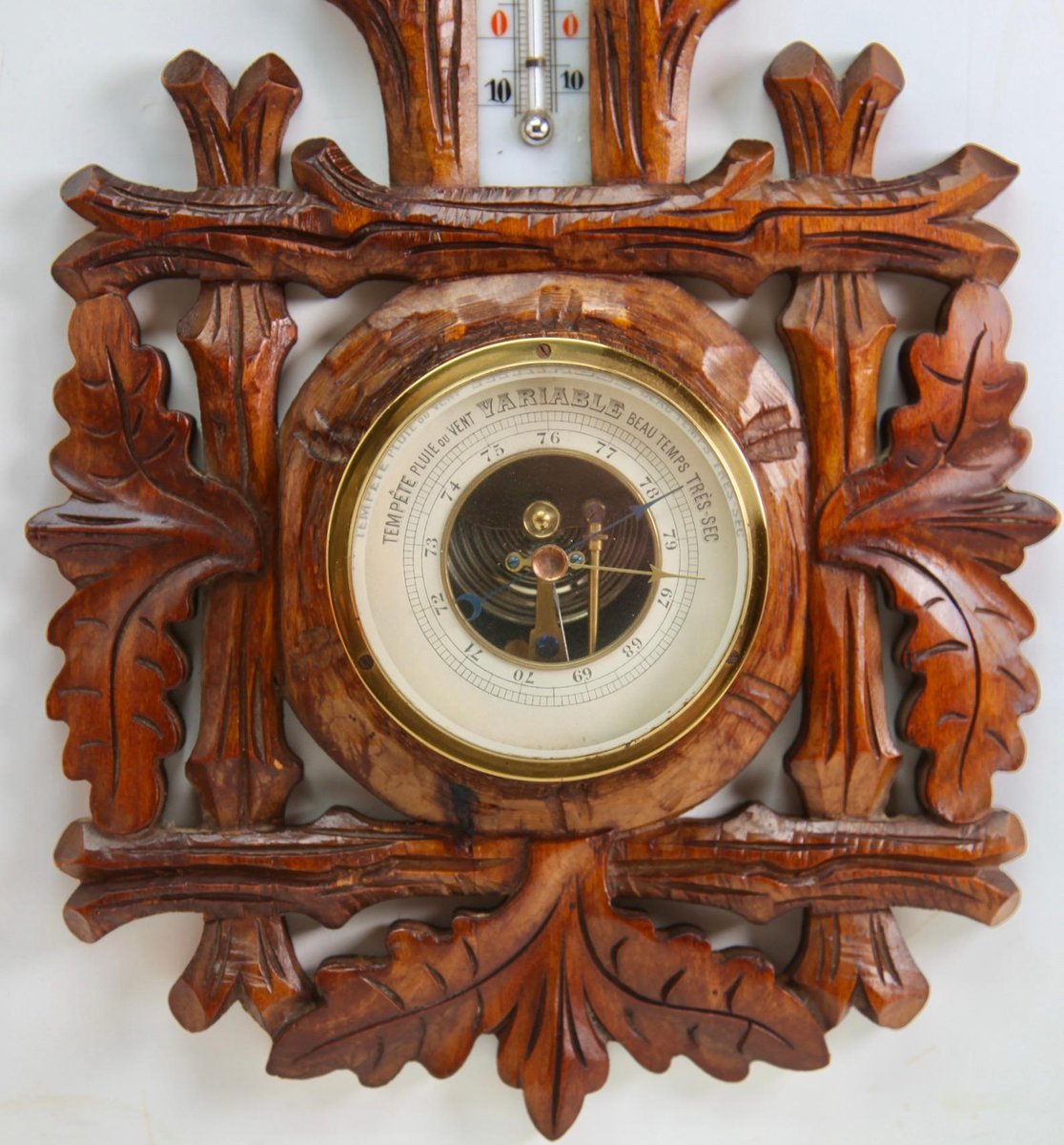French Model 9432 Barometer with Thermometer in Carved Wood, 1910s for ...