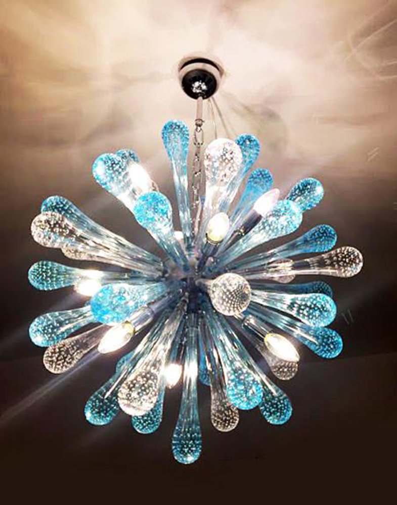 Murano Glass Sputnik Chandelier with Light Blue and Transparent with ...
