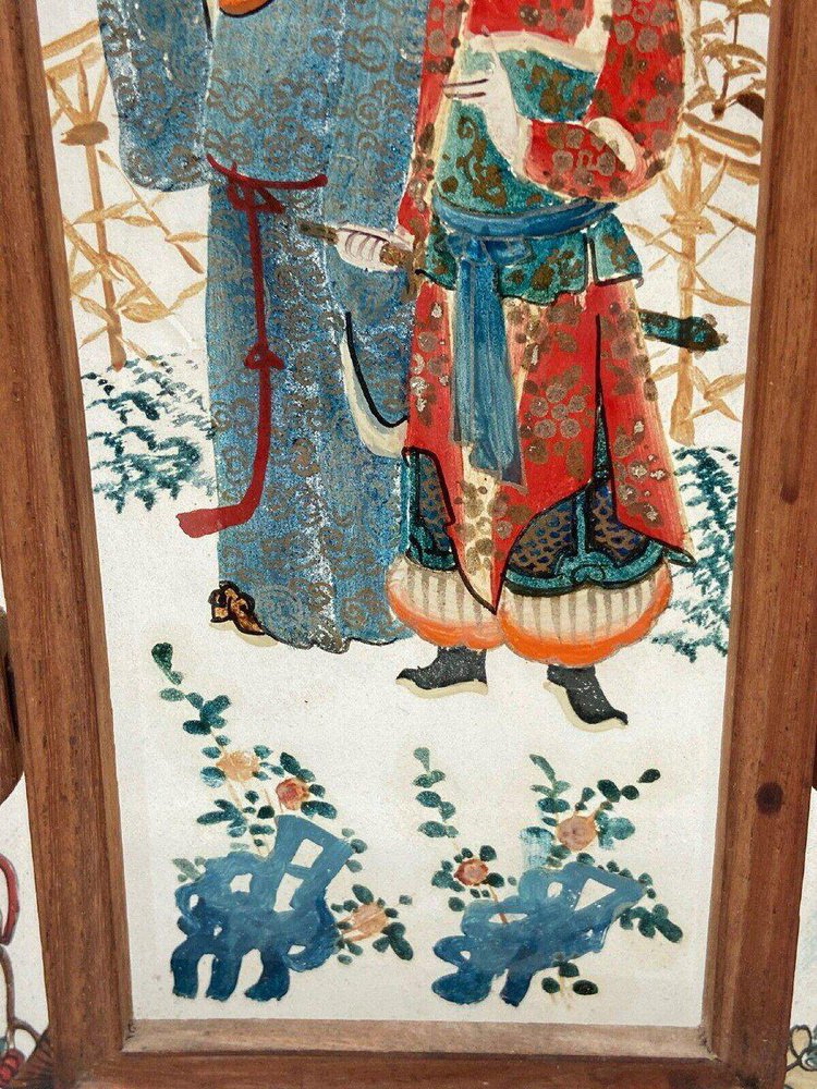 19th Century Glass Hand Painted Iron Wood Lantern Plate for sale at Pamono