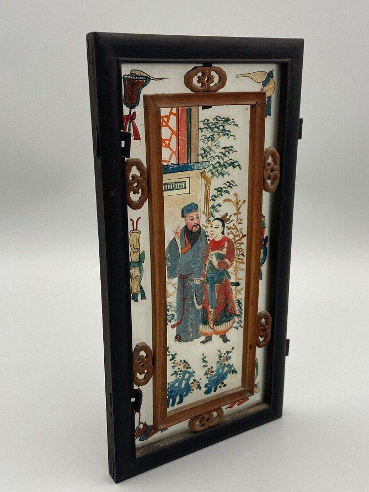 19th Century Glass Hand Painted Iron Wood Lantern Plate for sale at Pamono
