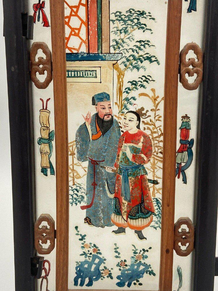 19th Century Glass Hand Painted Iron Wood Lantern Plate for sale at Pamono