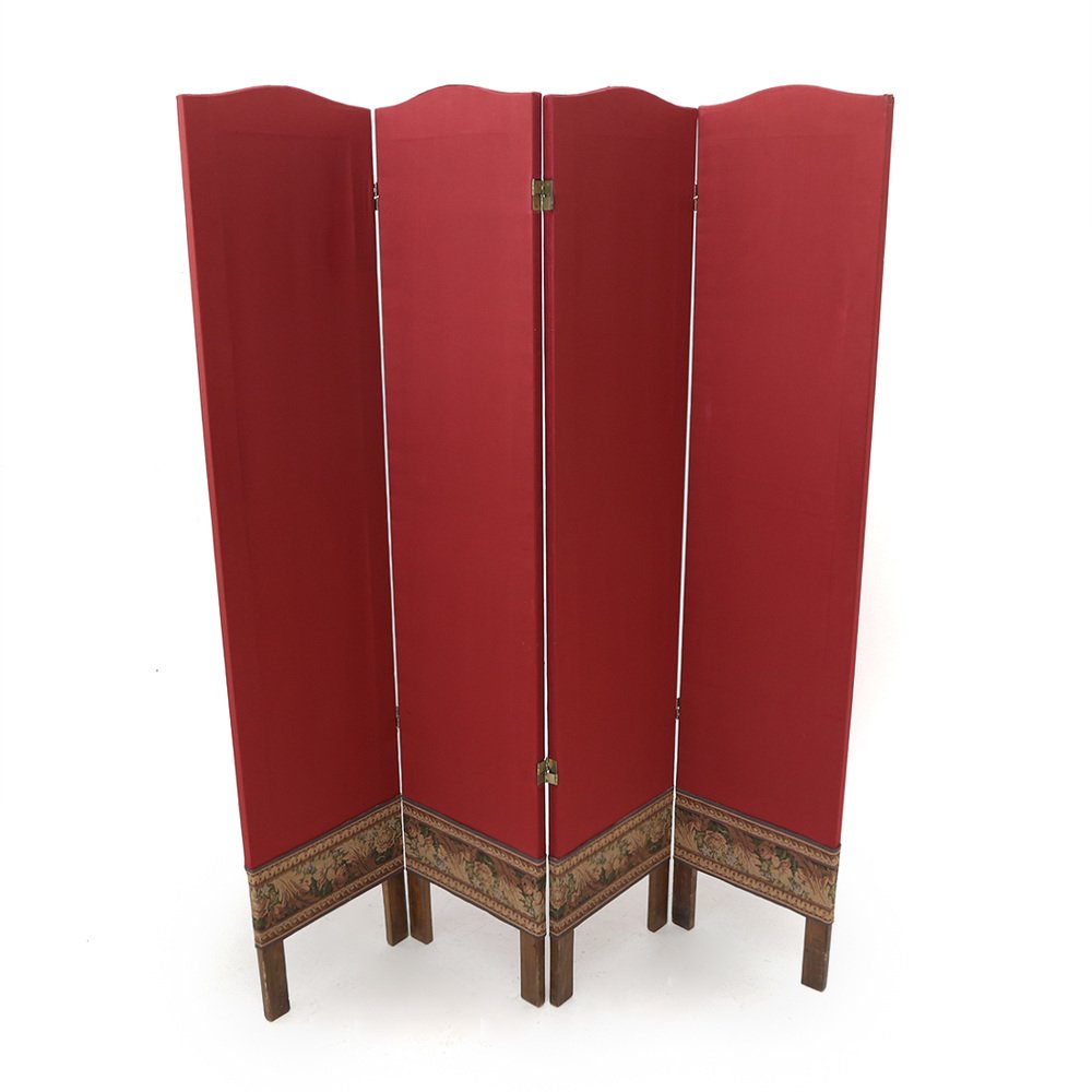 Wood and Fabric Room Divider, 1940s for sale at Pamono