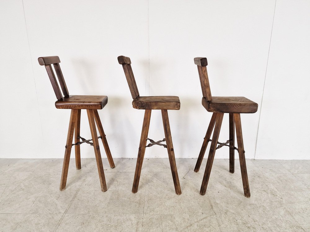 Vintage Brutalist Bar Stools, 1960s, Set of 3 for sale at Pamono