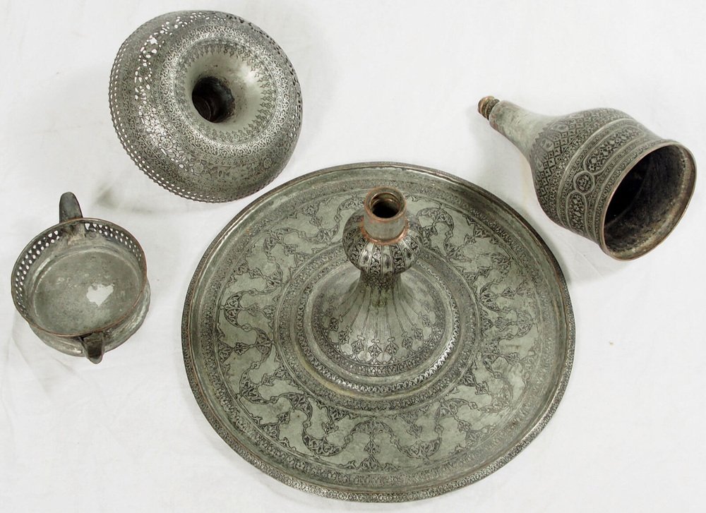 Antique Central Asian Copper Tinned Islamic Engraved Oil Lamp, 1890s ...