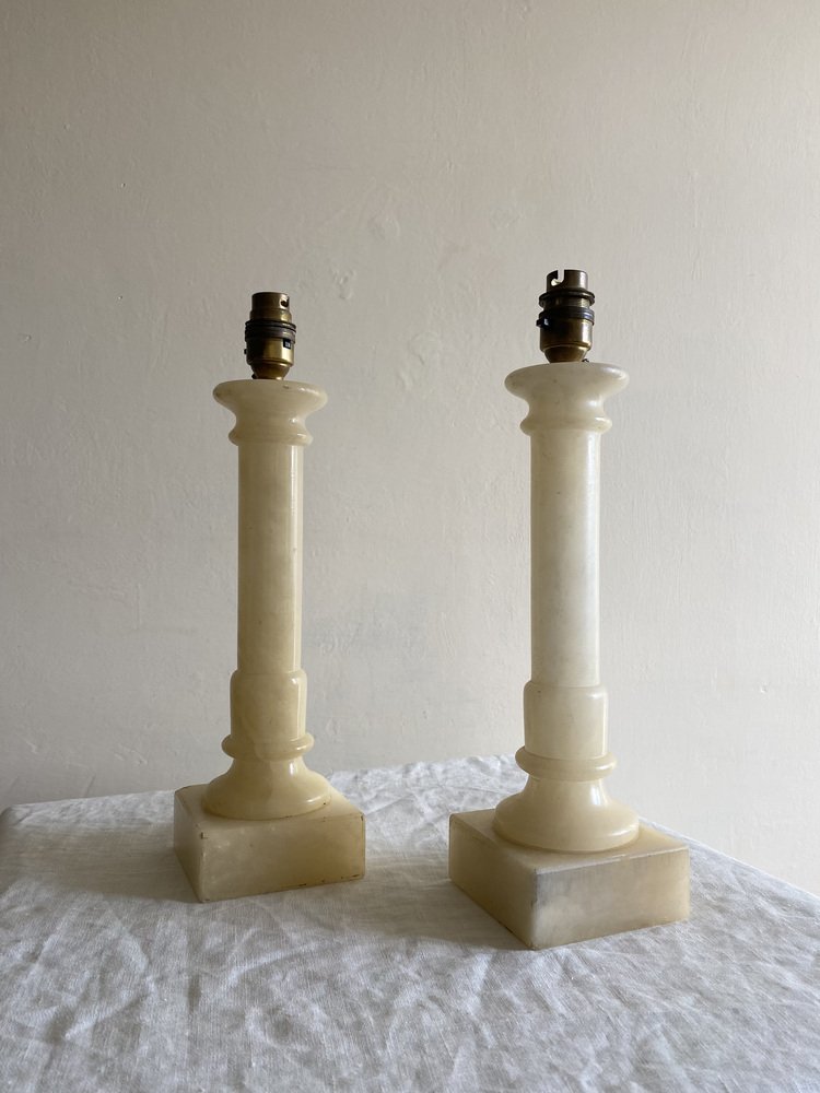 Alabaster Column Table Lamps, 1970s, Set of 2 for sale at Pamono