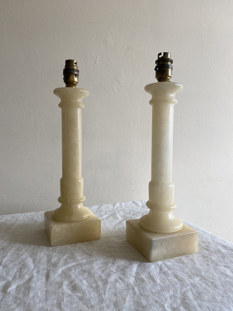 Alabaster Column Table Lamps, 1970s, Set of 2 for sale at Pamono