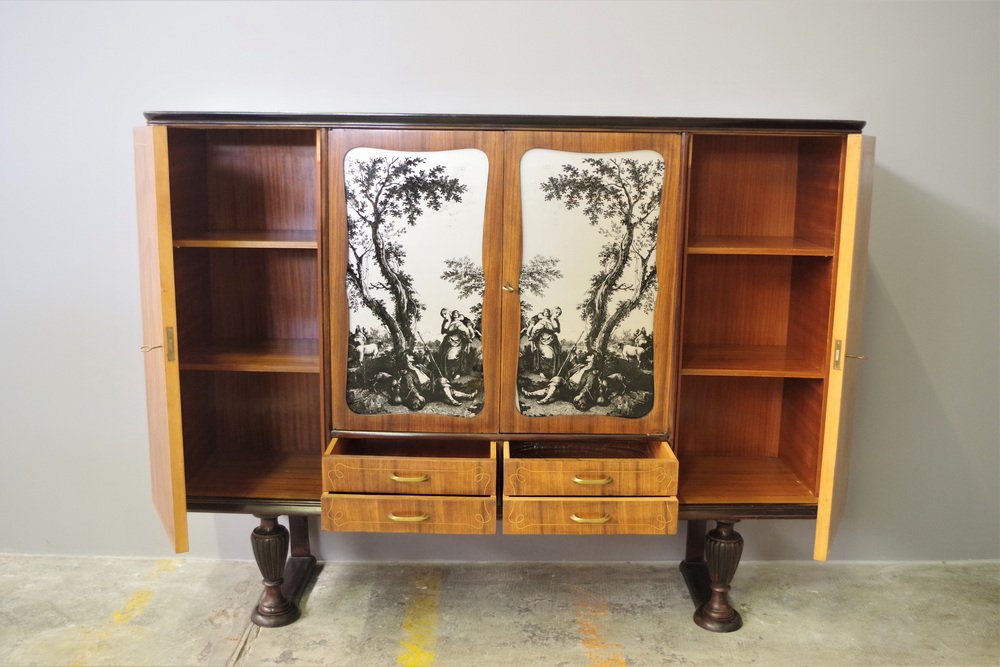 Mobile Sideboard in Cherry Veneered Wood, 1950s for sale at Pamono