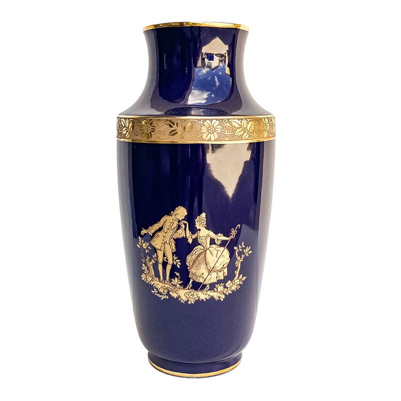 Mid-Century French Cobalt Blue Limoges Vase, 1950s for sale at Pamono