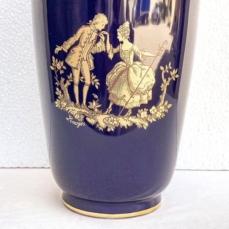 Mid-Century French Cobalt Blue Limoges Vase, 1950s for sale at Pamono