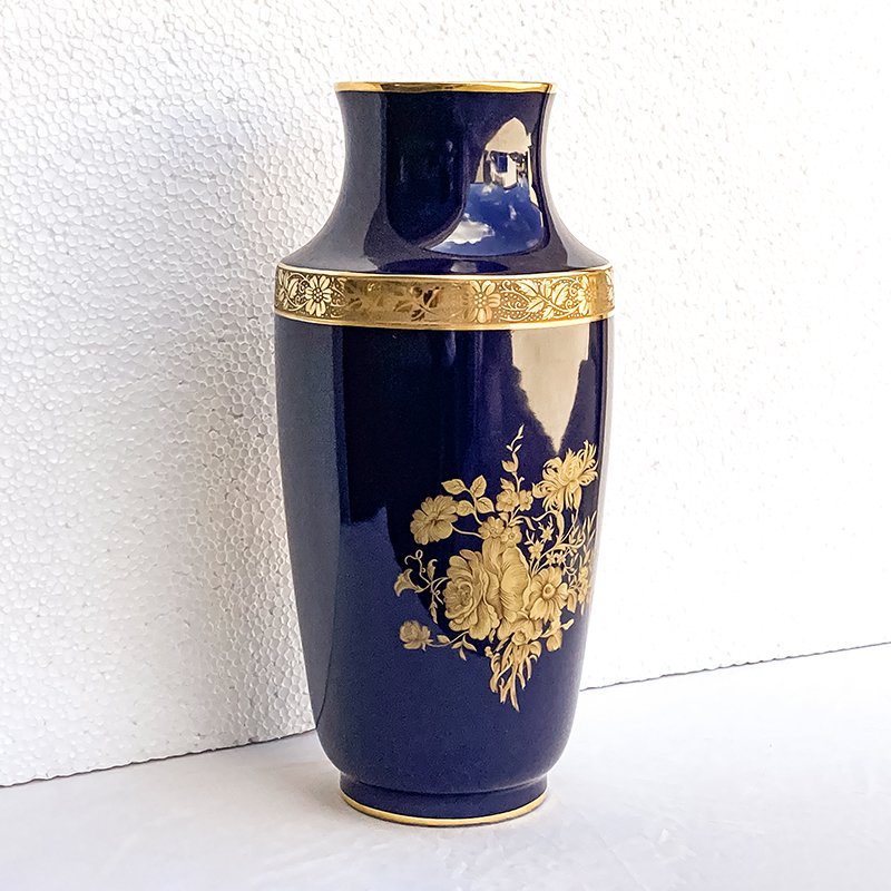Mid-Century French Cobalt Blue Limoges Vase, 1950s for sale at Pamono