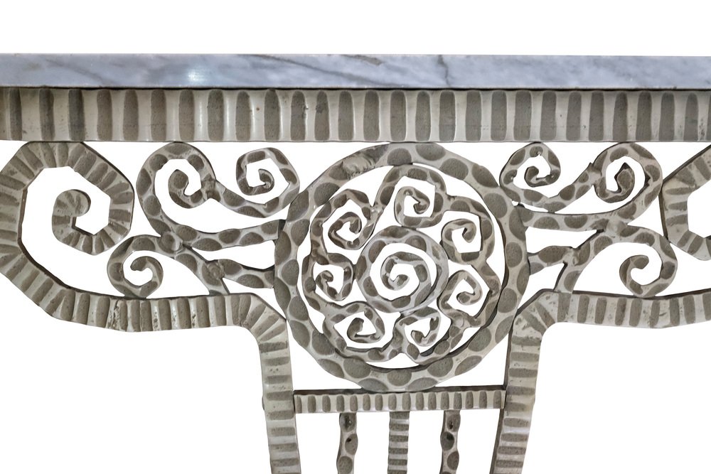 Consolle Art Déco in ferro battuto con marmo bianco e specchio in ...
