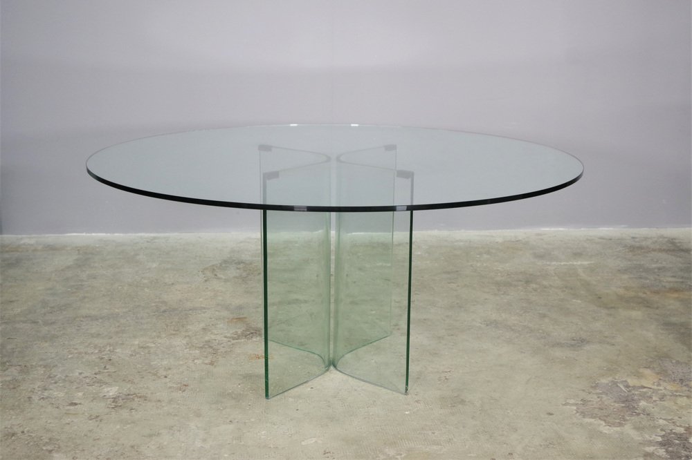 Tempered Glass Round Table, 1980s for sale at Pamono