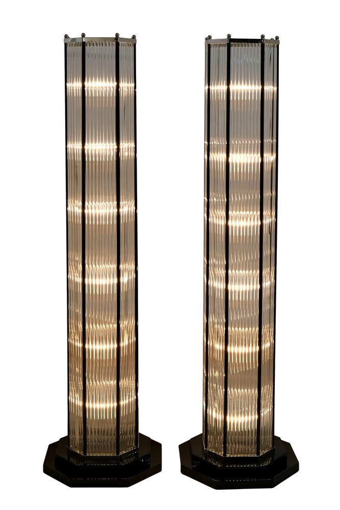 Art Deco Octagonal Floor Lamps with Glass Rods and Stepped Black Base ...