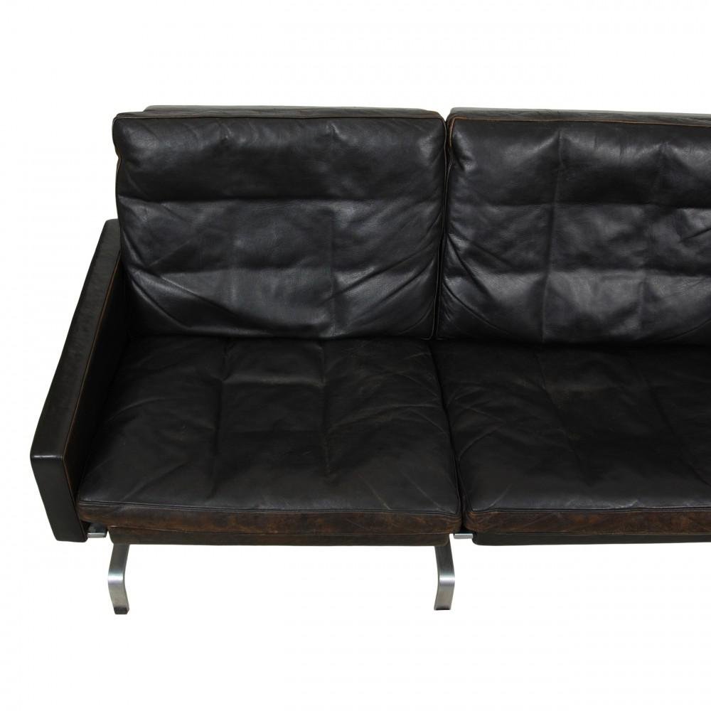 PK-31/3 Sofa in Patinated Black Leather by Poul Kjærholm for Kold ...
