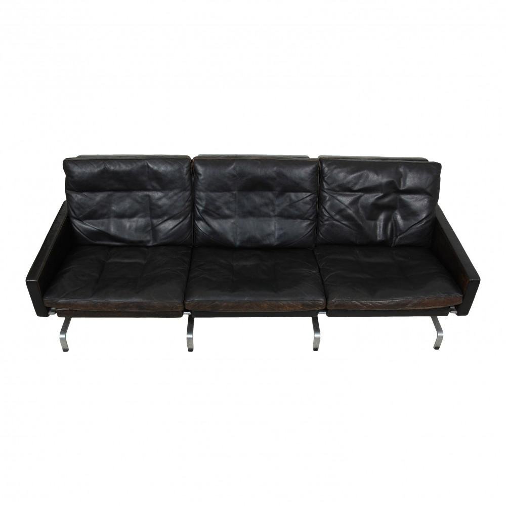 PK-31/3 Sofa in Patinated Black Leather by Poul Kjærholm for Kold ...
