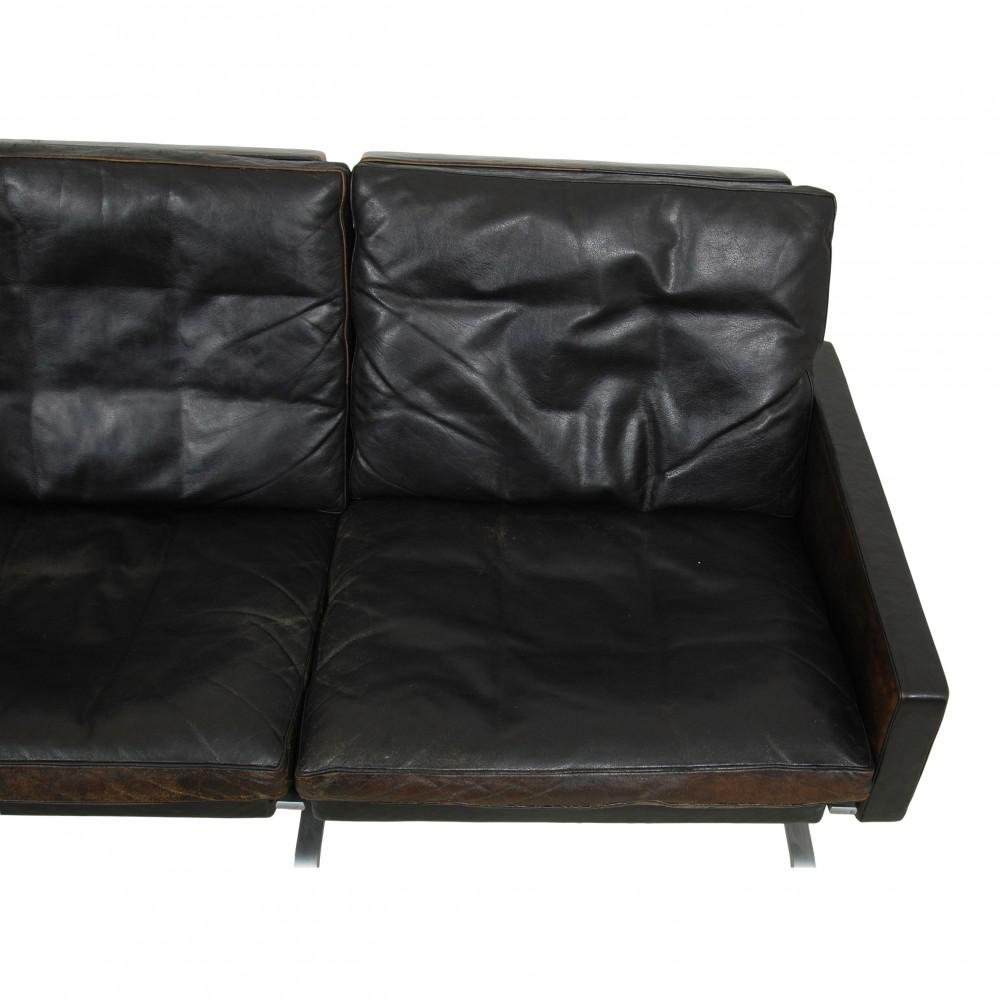 PK-31/3 Sofa in Patinated Black Leather by Poul Kjærholm for Kold ...