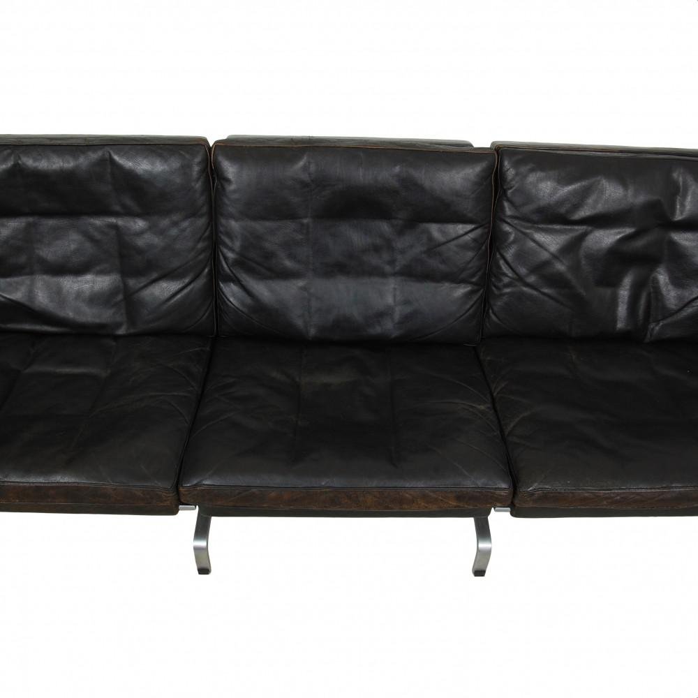 PK-31/3 Sofa in Patinated Black Leather by Poul Kjærholm for Kold ...