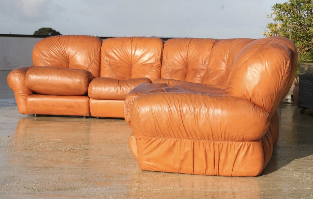 Modular Fawn Leather Sofa, Italy, 1970s, Set of 5 for sale at Pamono