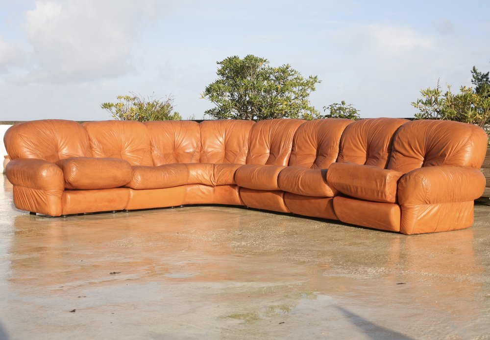 Modular Fawn Leather Sofa, Italy, 1970s, Set of 5 for sale at Pamono
