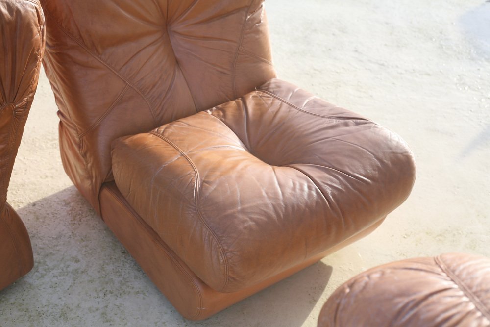 Modular Fawn Leather Sofa, Italy, 1970s, Set of 5 for sale at Pamono