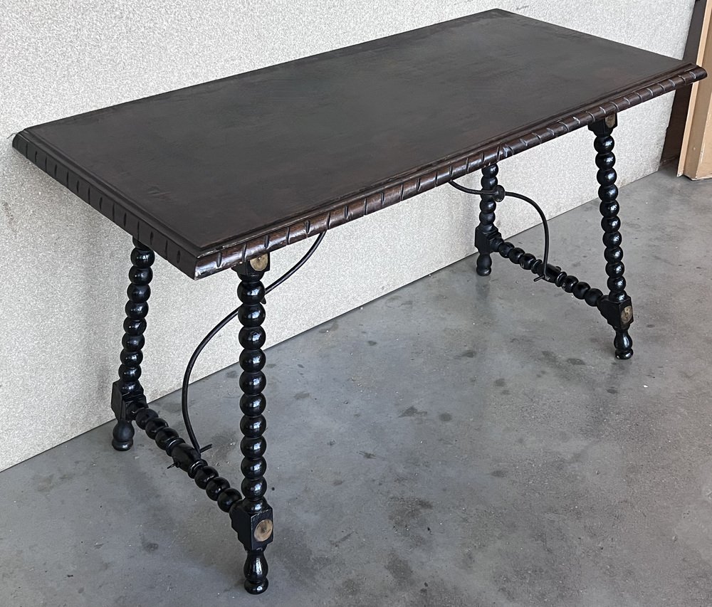 19th Century Spanish Walnut Side Console Table with Turned Legs and ...