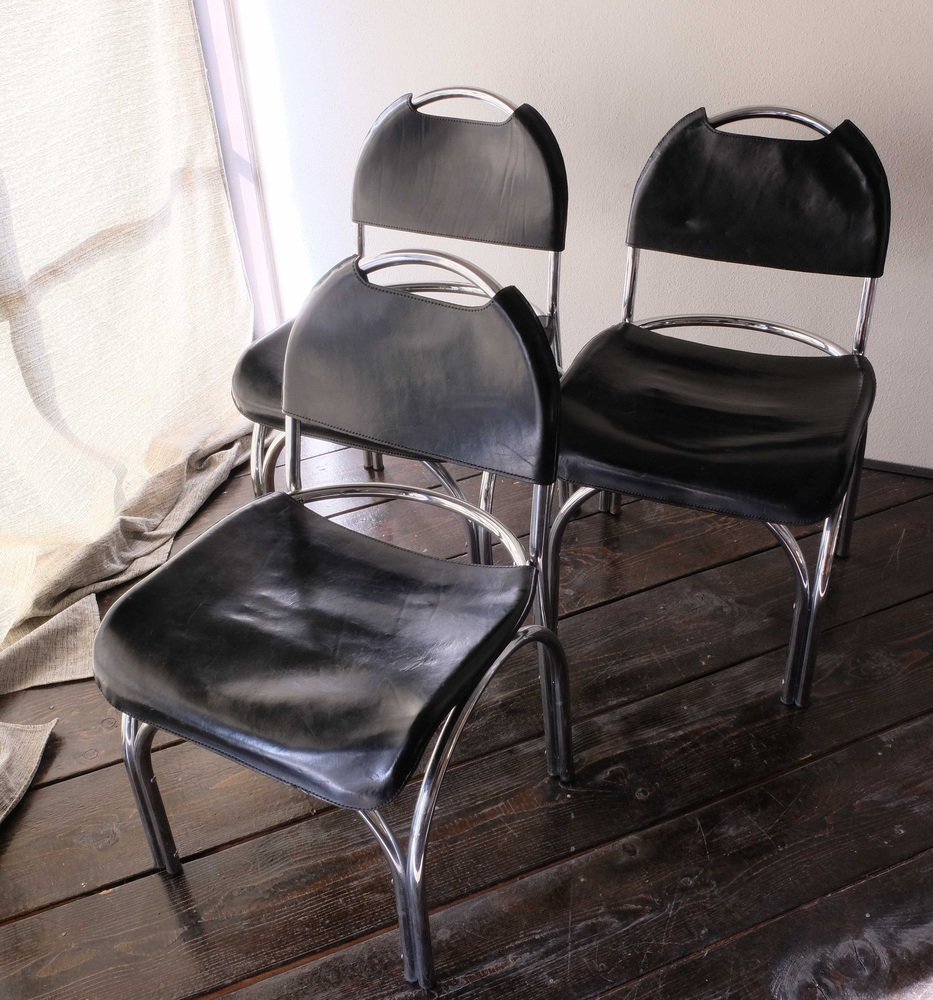 Leather Chairs, 1970s , Set of 3 for sale at Pamono