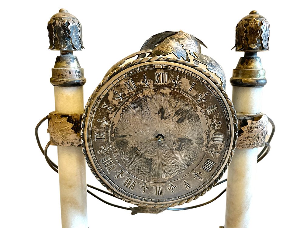 Late 19th Century Marble Clock with Silver Plating for sale at Pamono