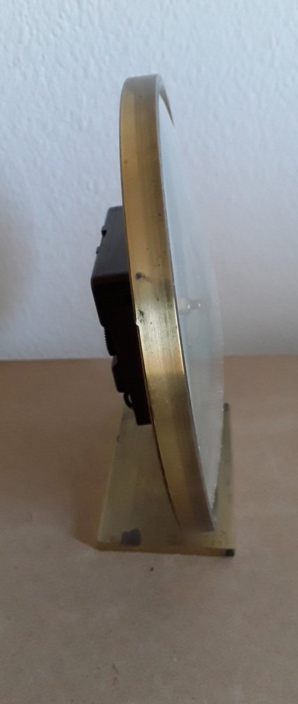 Mid-Century German Table Clock Auto-Mat with Brass Housing and Round ...