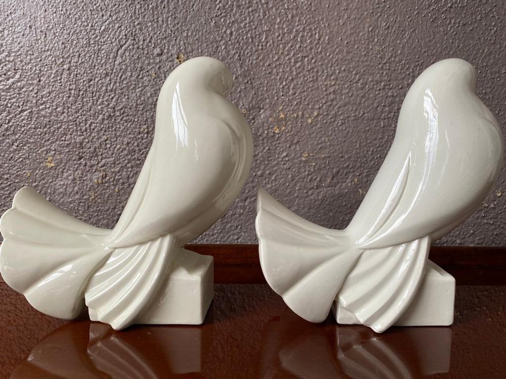Ceramic Pigeons by Jacques Adnet, 1920s, Set of 2 for sale at Pamono