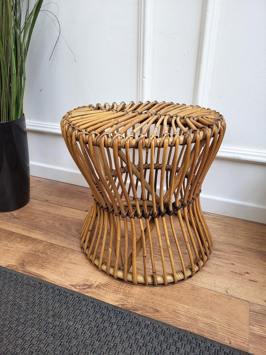 Italienischer Böhmischer Französischer Riviera Hocker aus Bambus Rattan ...