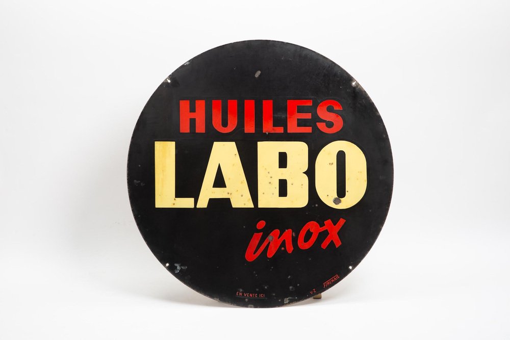 Large Reversible Enamel Oil Labo Sign for sale at Pamono