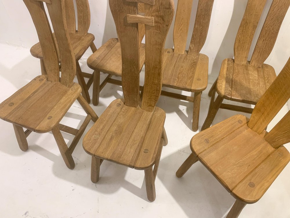 Mid-Century Modern Brutalist Oak Dining Chairs attributed to De Puydt ...