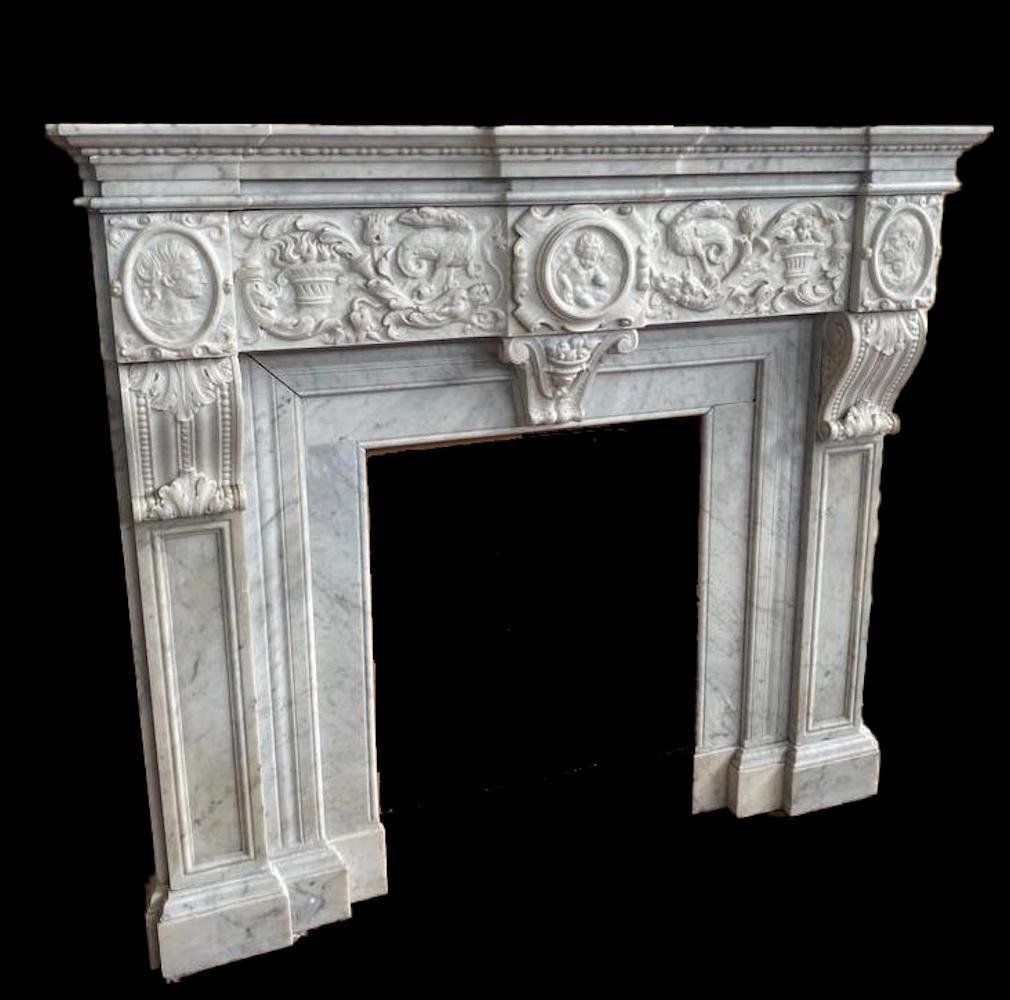 Italian Neoclassical Imperial Fireplace in White Marble, 1780 for sale ...