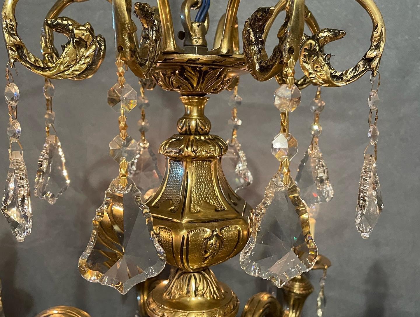 Brass and Crystal 8-Branch Chandelier for sale at Pamono