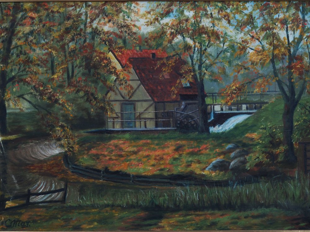 C. May, The Forest Mill, 1970s, Oil on Canvas, Framed for sale at Pamono