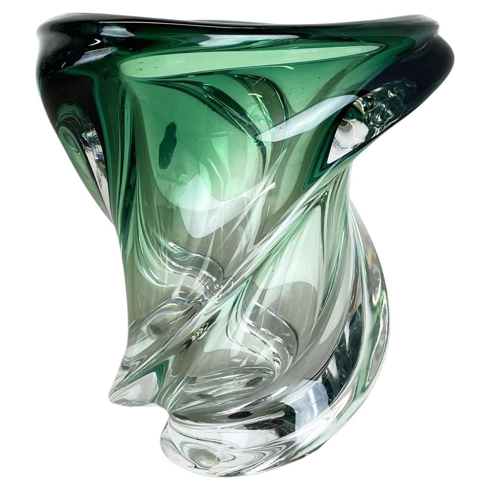 Crystal Wave Glass Vase attributed to Val Saint Lambert, Belgium, 1960s ...
