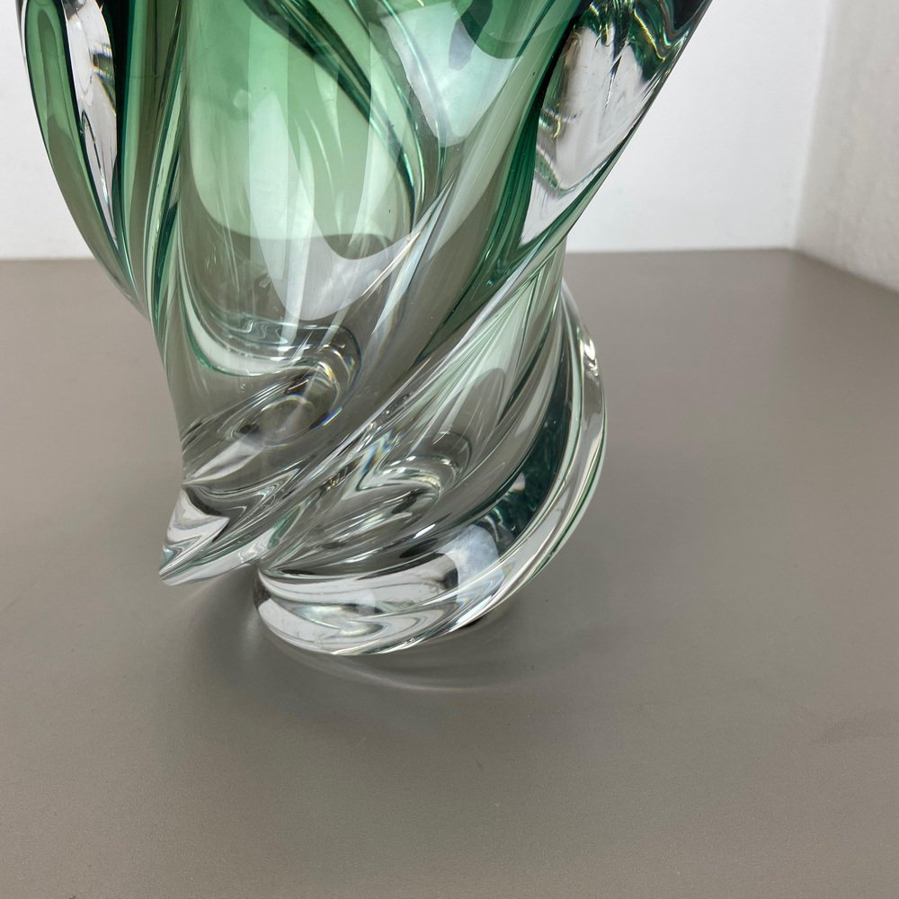 Crystal Wave Glass Vase attributed to Val Saint Lambert, Belgium, 1960s ...