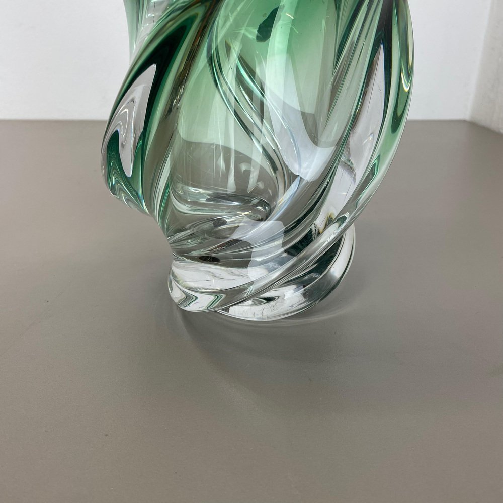 Crystal Wave Glass Vase attributed to Val Saint Lambert, Belgium, 1960s ...