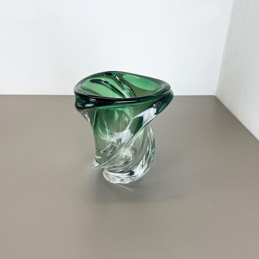 Crystal Wave Glass Vase attributed to Val Saint Lambert, Belgium, 1960s ...