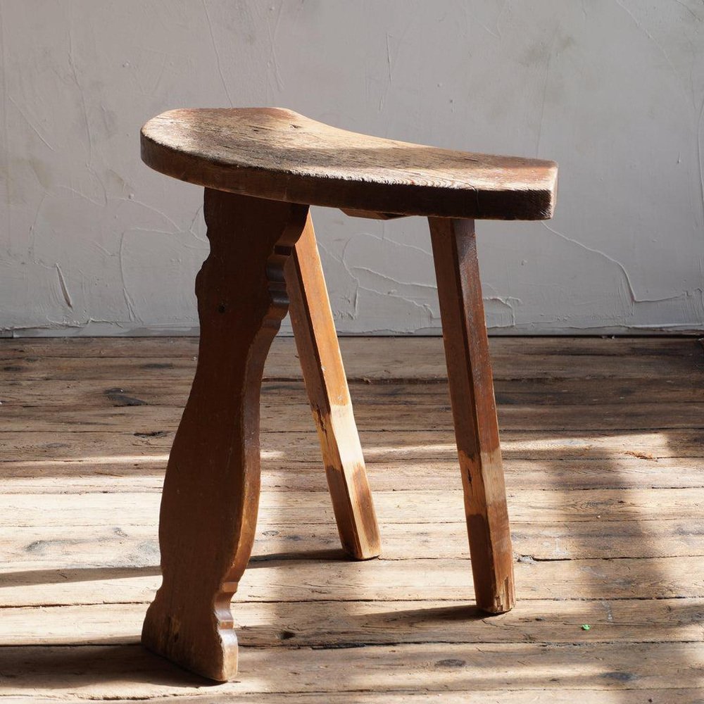 Vintage Rustic Stool in Wood for sale at Pamono