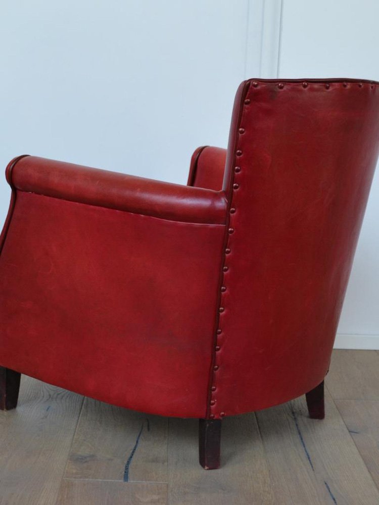 Vintage Sessel aus rotem Leder, 1960 bei Pamono kaufen