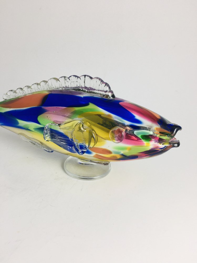 Vintage Bohemia Blue and Yellow Colored Glass Fish Sculpture, Czech ...