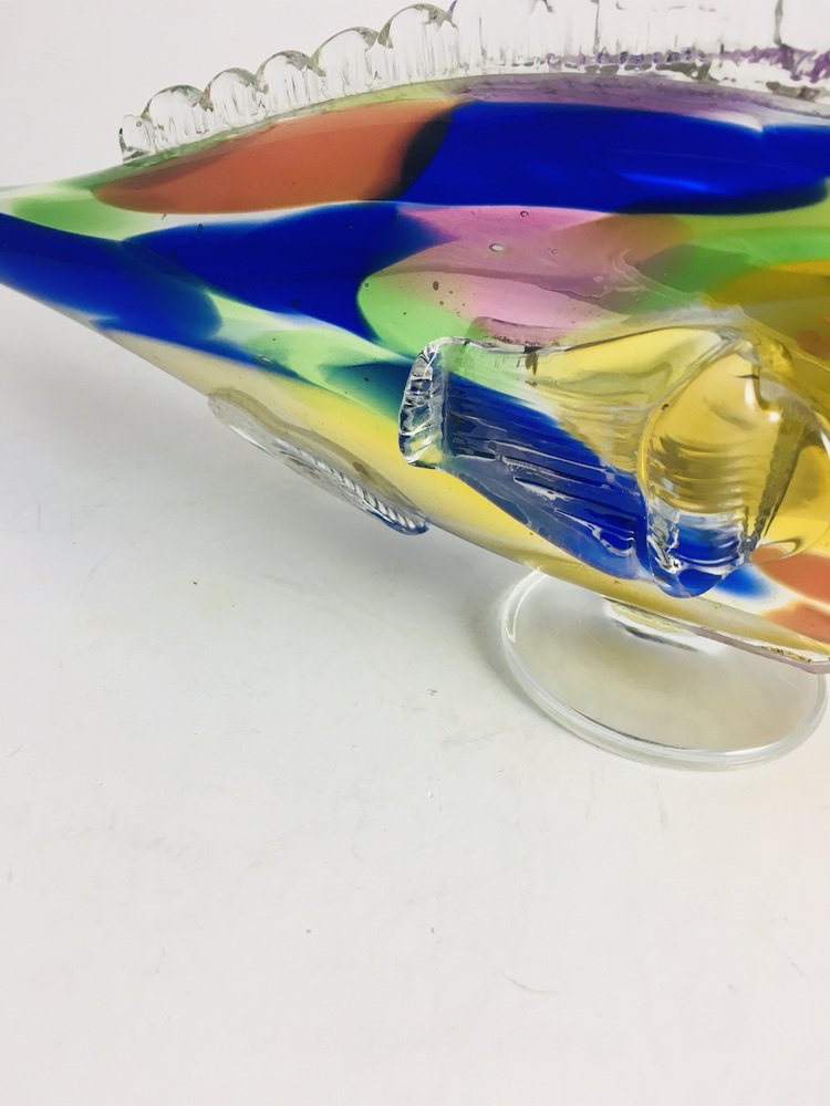 Vintage Bohemia Blue and Yellow Colored Glass Fish Sculpture, Czech ...