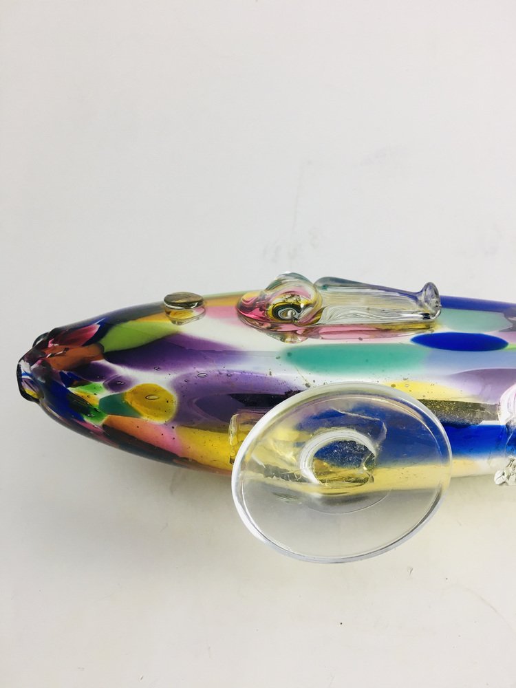 Vintage Bohemia Blue and Yellow Colored Glass Fish Sculpture, Czech ...