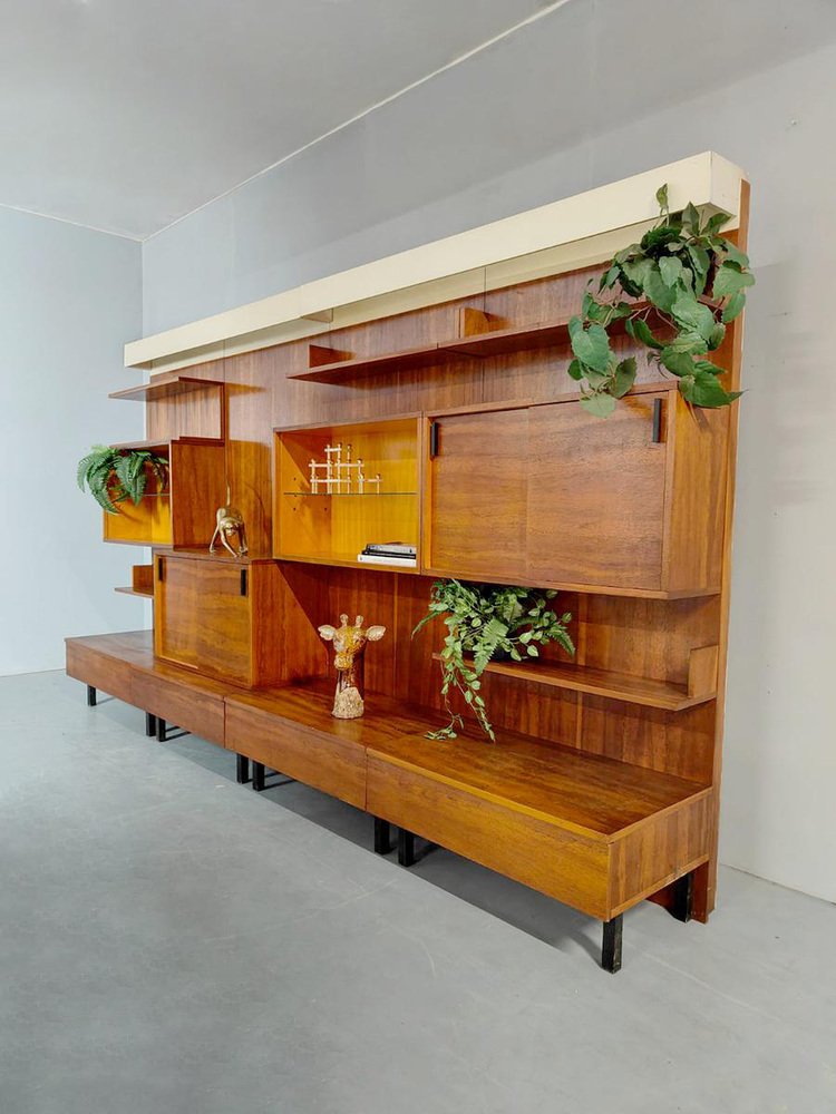 Vintage Italian Wall Unit Bookcase, 1960s for sale at Pamono