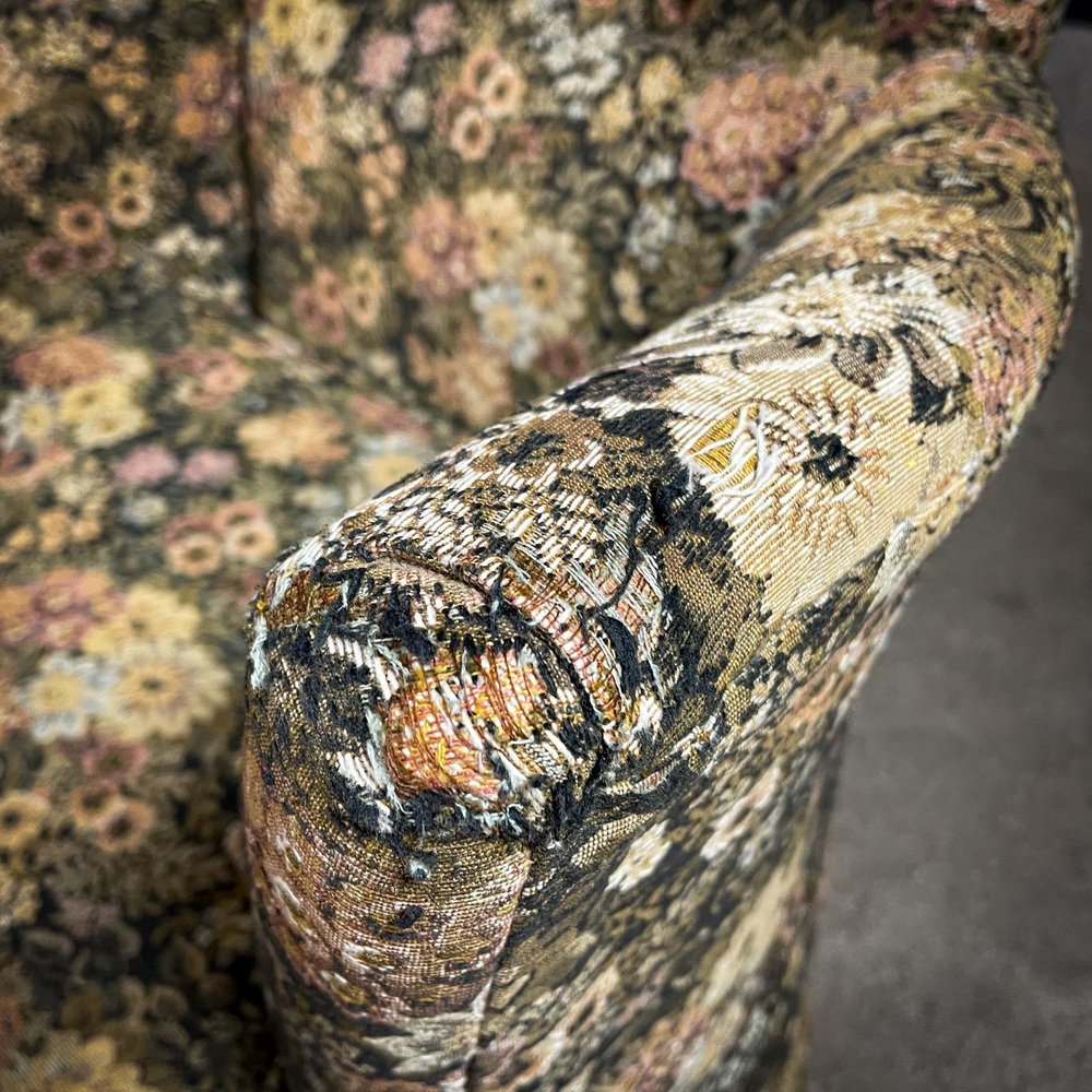 Vintage Botanical Fabric Cocktail Armchair with Fringes for sale at Pamono