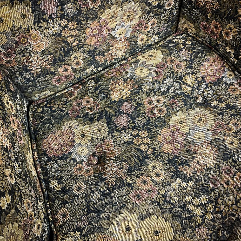 Vintage Botanical Fabric Cocktail Armchair with Fringes for sale at Pamono