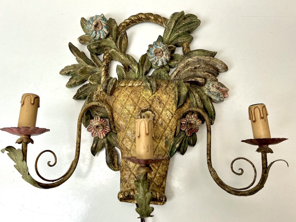 Italian Renaissance Style Carved Painted Wood Sconce or Wall Light ...